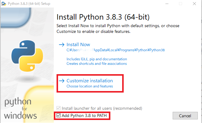 Windows環境にPython3.8とvirtualenvのインストール